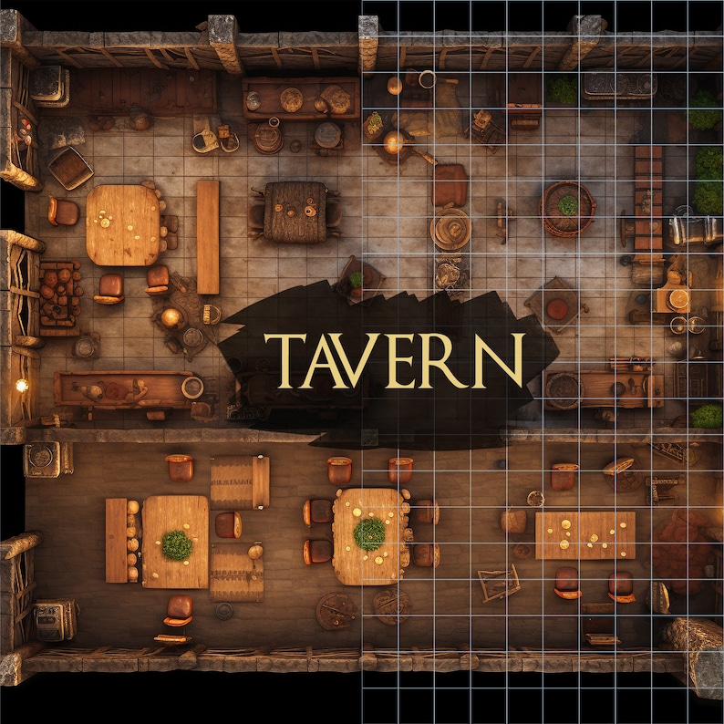 Tavern Battle Map, Dnd Battle Map, D&D, Battlemap, Dungeons and Dragons, 5e, Roll20, Fantasy Map ...