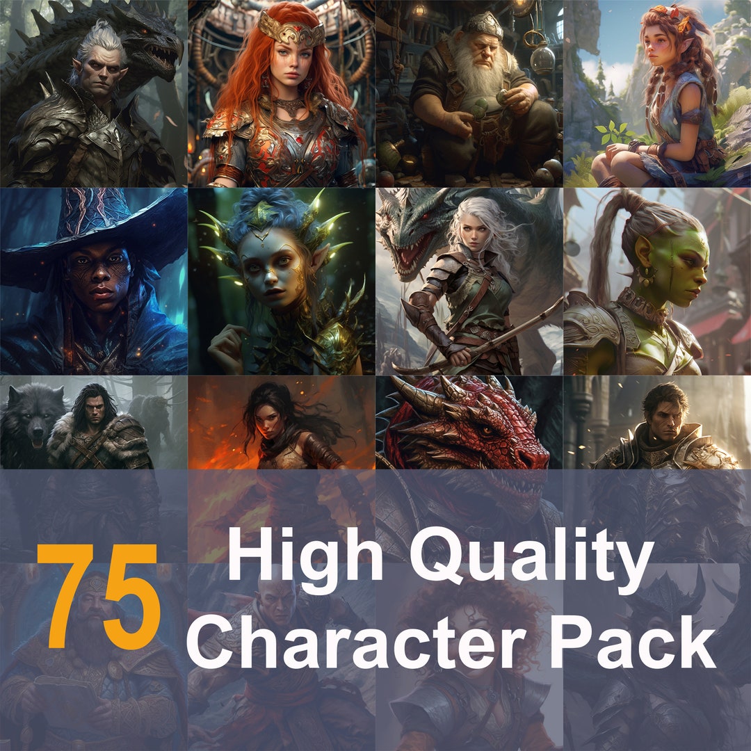 Dnd Fantasy Character 75-pack, Dungeons & Dragons Art Bundle, Character ...