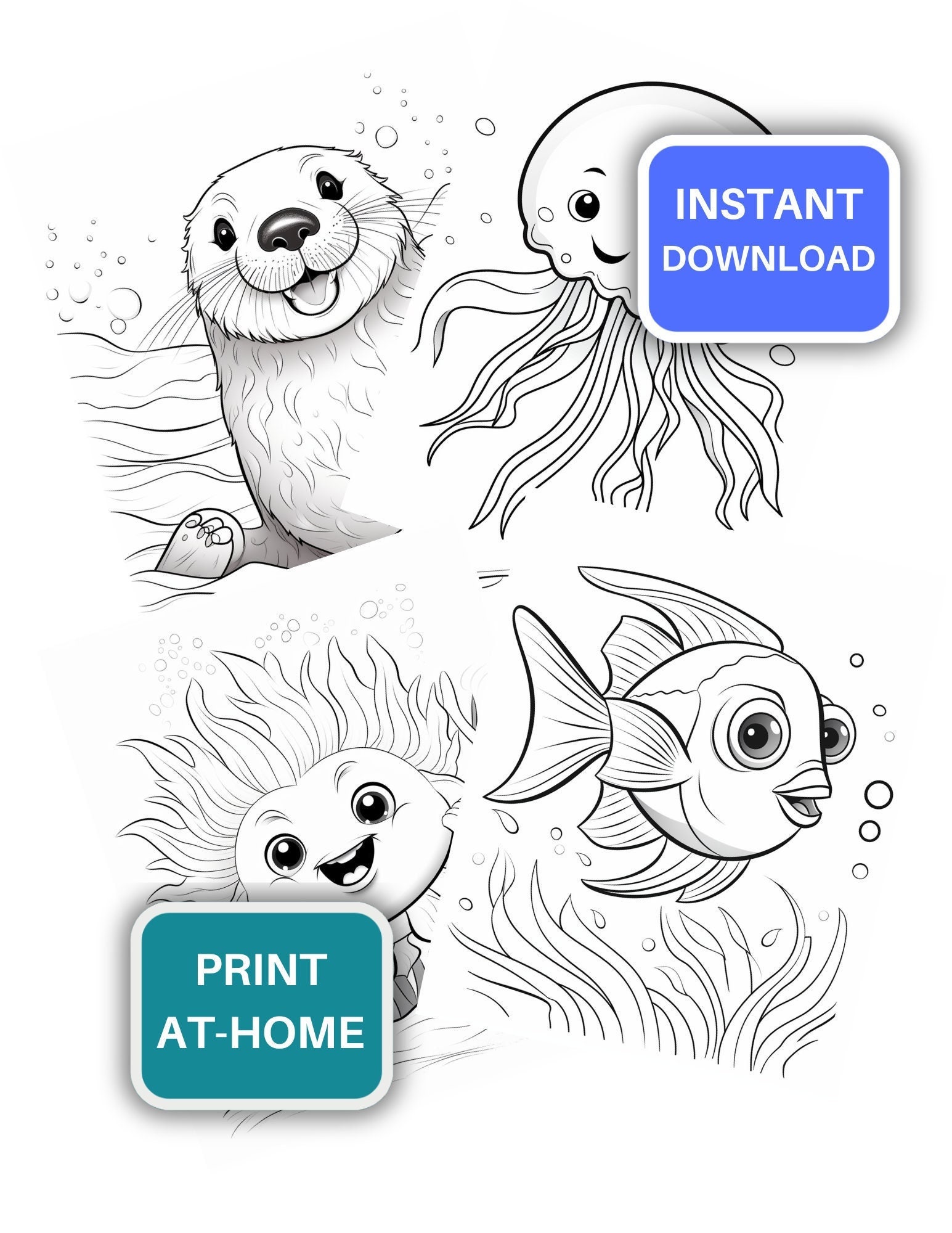 Printable Underwater Ocean Animal Creatures Coloring Pages for Kids ...