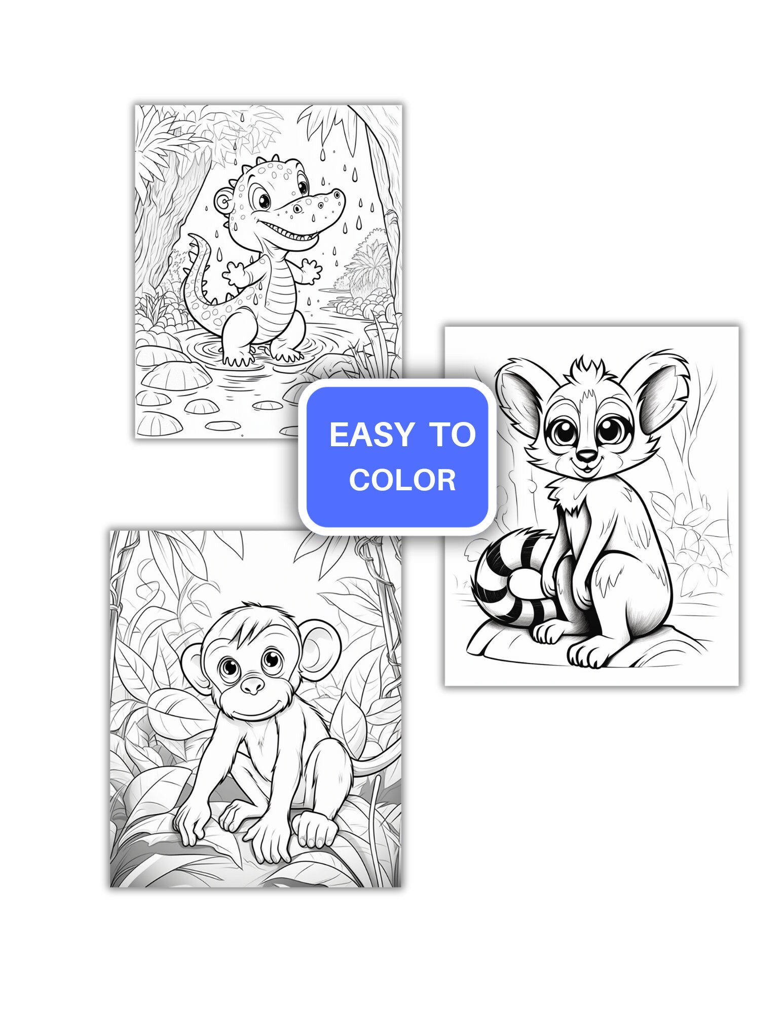 Printable Jungle Animals Coloring Pages for Kids, Toddlers Coloring ...