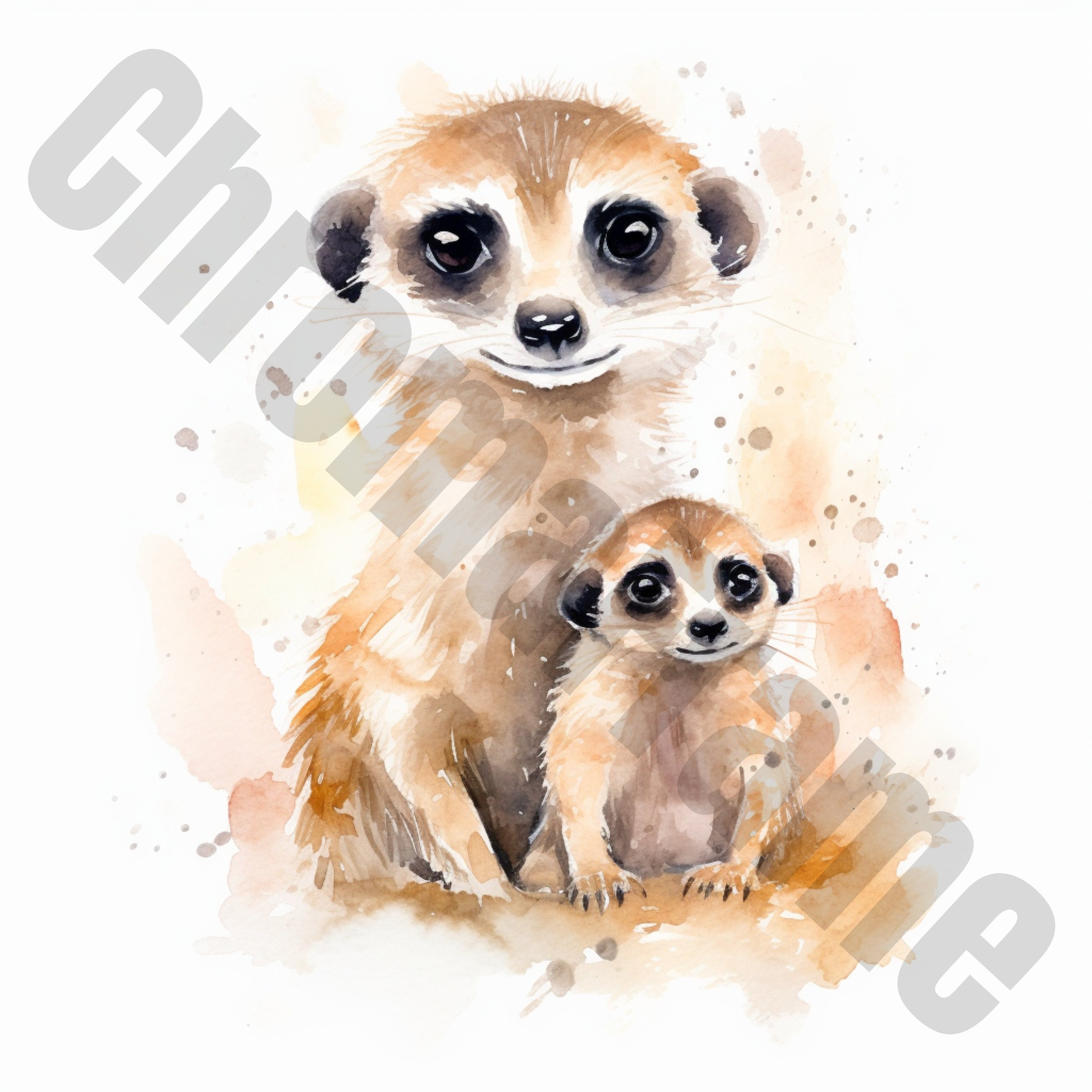 Watercolor Baby Animals With Mother, Graphics Bundle, Cute, Cuddling ...