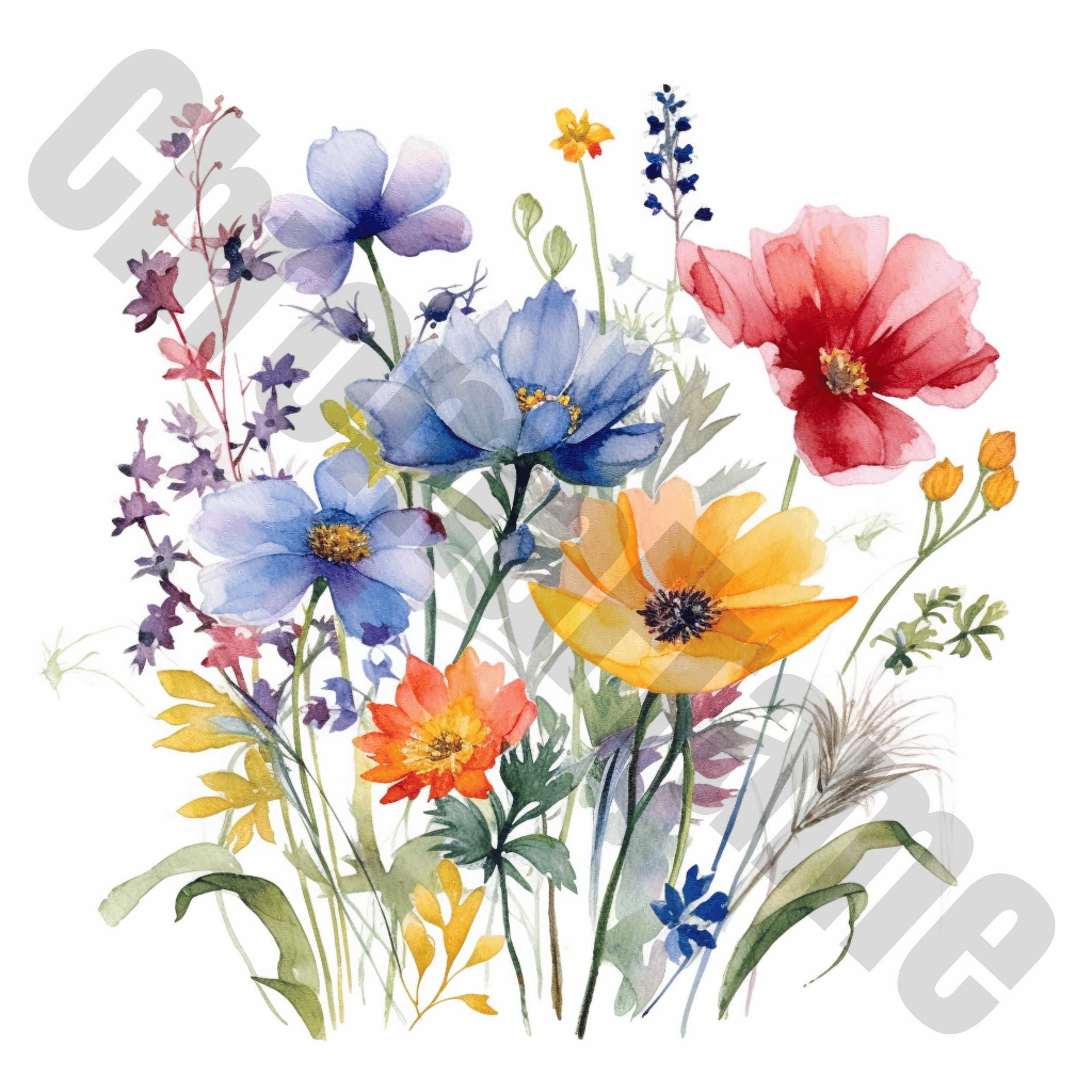 Watercolor Wildflowers Clipart, Flowers PNG, Natural Color Flower ...