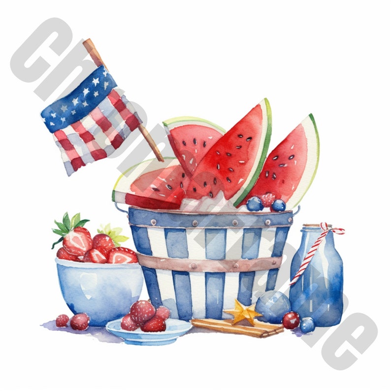 Watercolor Fourth of July Clipart, Graphics Bundle, BBQ, Digital 4th of ...