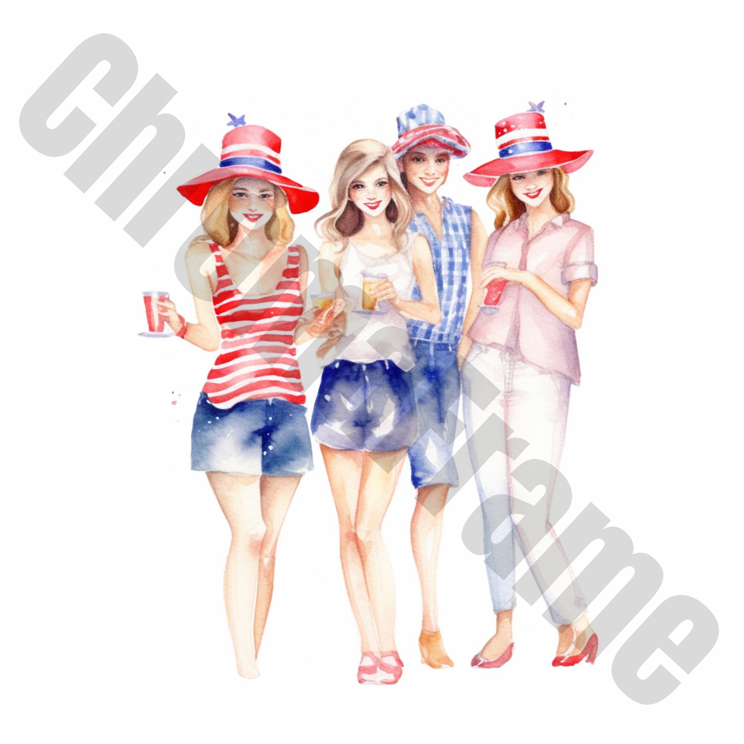 Watercolor Fourth of July Clipart, Graphics Bundle, BBQ, Digital 4th of ...