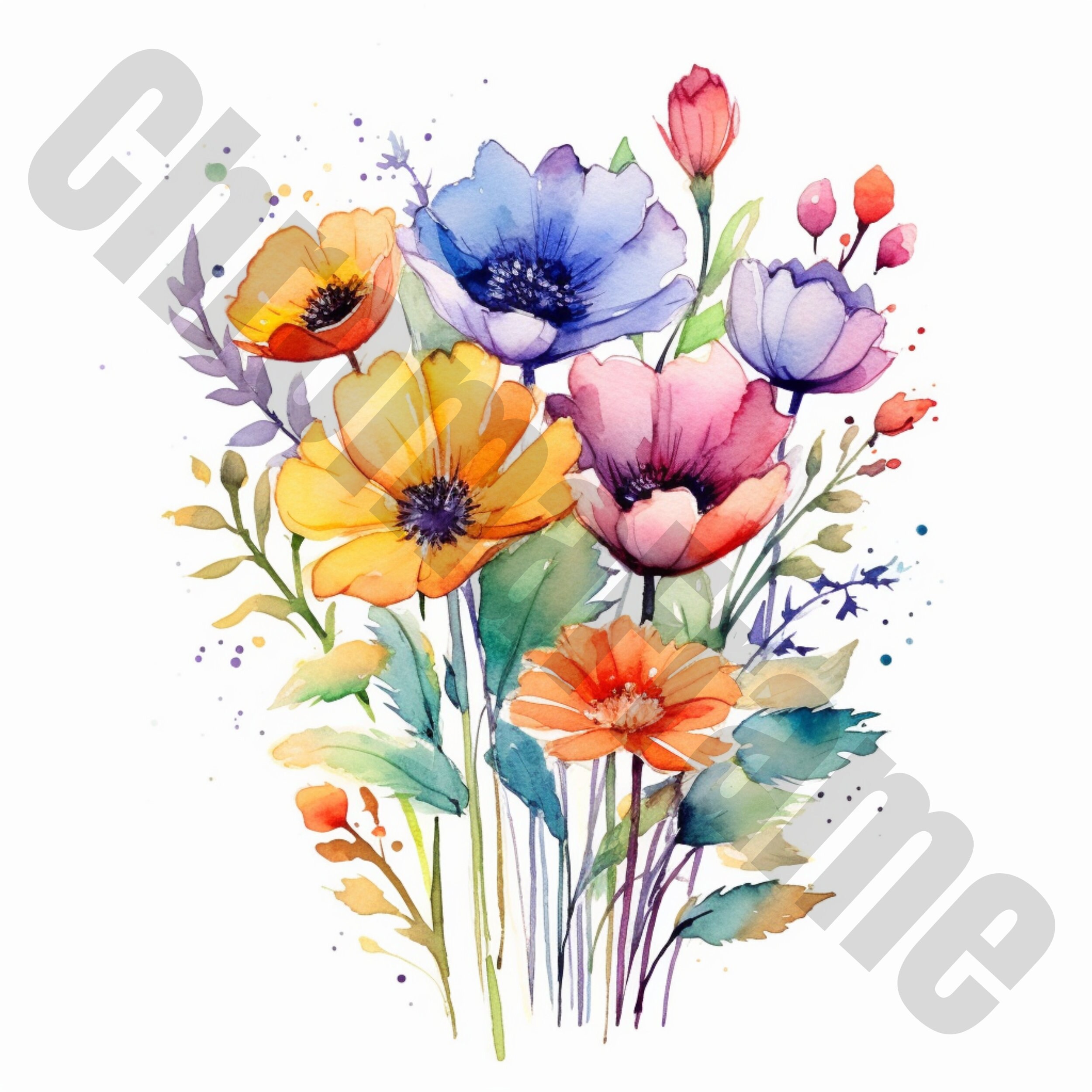 Flowers PNG, Watercolor Flower Clipart, Natural Color Flower ...