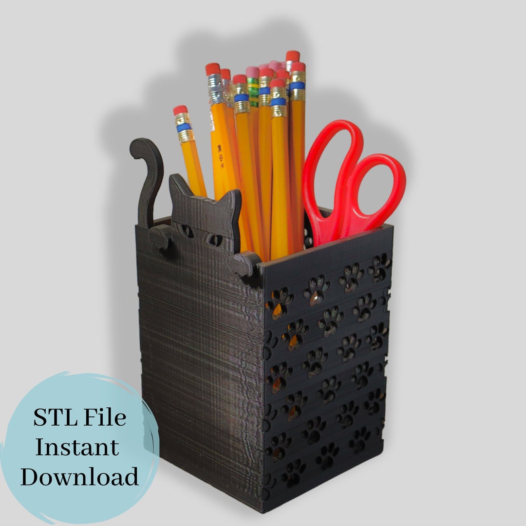 3D Cat Pencil Box STL File 3D Print Digital Download Black Cat Pencil ...