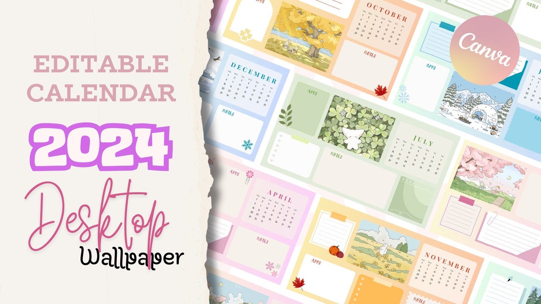 Editable Calendar Desktop Wallpaper 2024 - Etsy