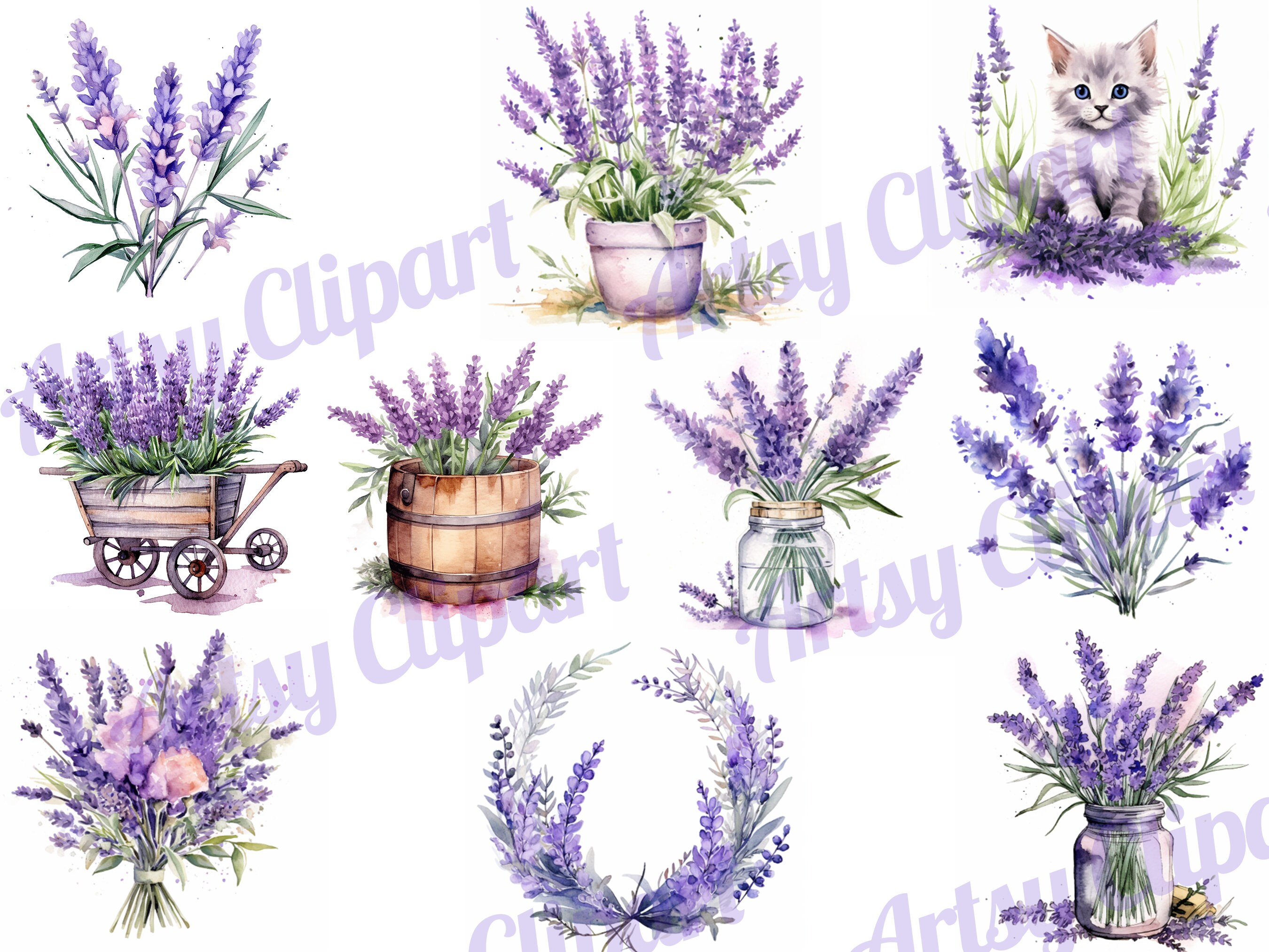 Watercolor Lavender Clipart Spring Floral Clipart, 70 Images ...