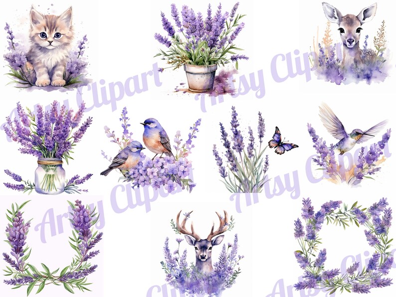Watercolor Lavender Clipart Spring Floral Clipart, 70 Images ...