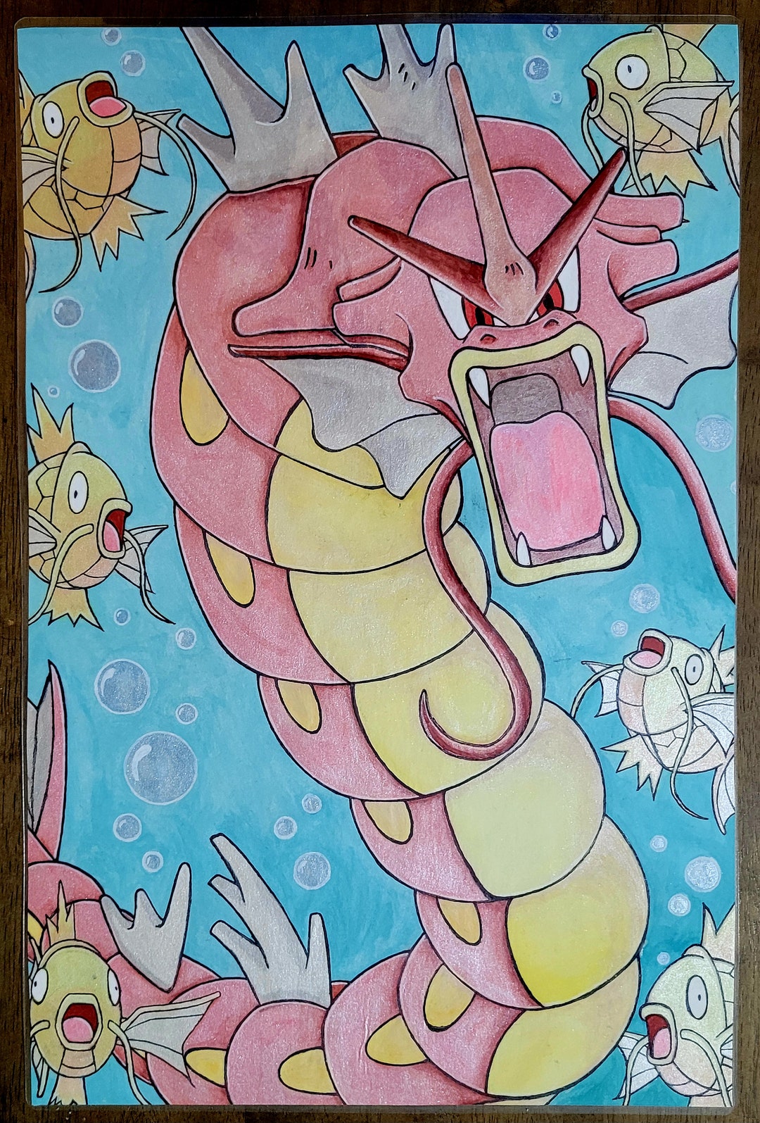 Pokemon Shiny Red Gyarados & Magikarp Watercolor Artwork Painting 17.5 ...