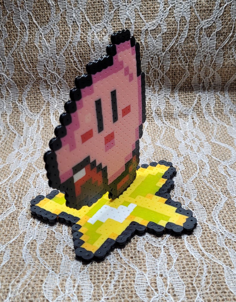 Kirby on Star Stand 3D Perler Bead Pixel Art - Etsy