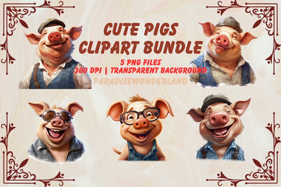 Pig Clipart Bundle Farm Animal Clipart Bundle Nursery Decor Animals ...
