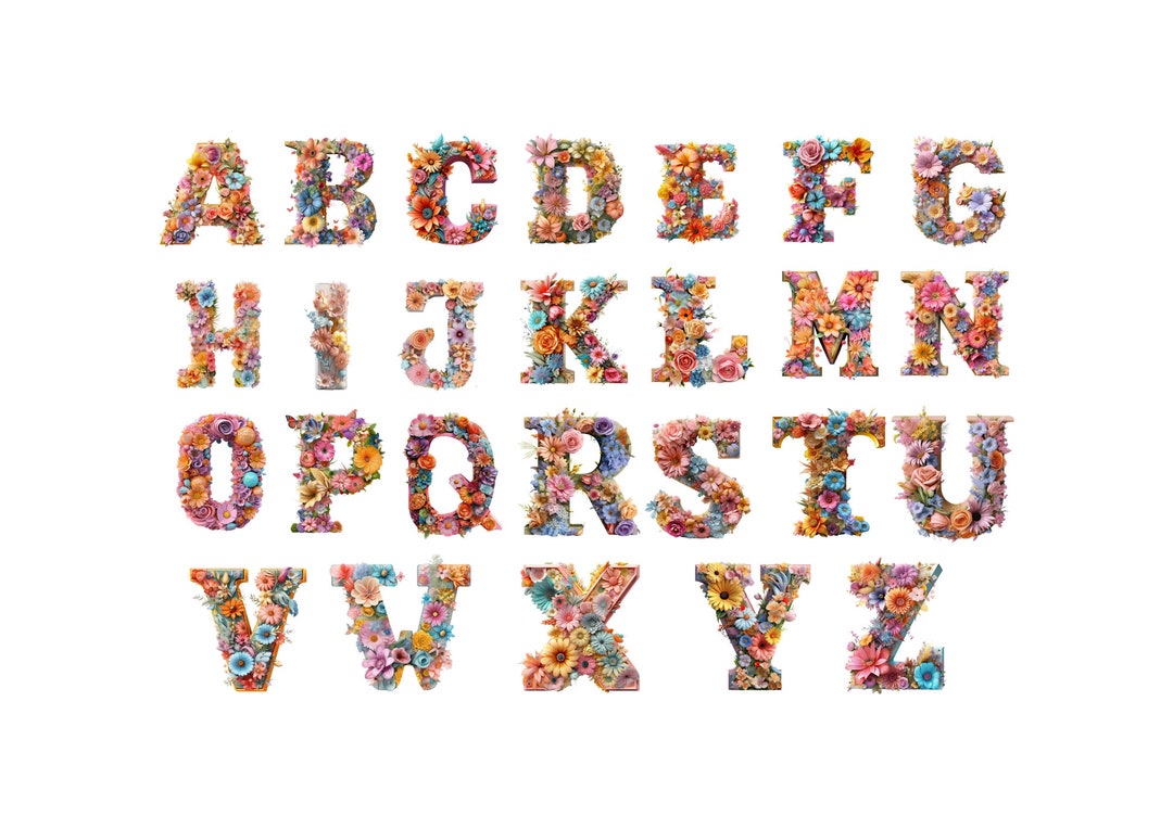 3D Flowers Alphabet Letters PNG Monogram Png 300dpi Printable Letters ...