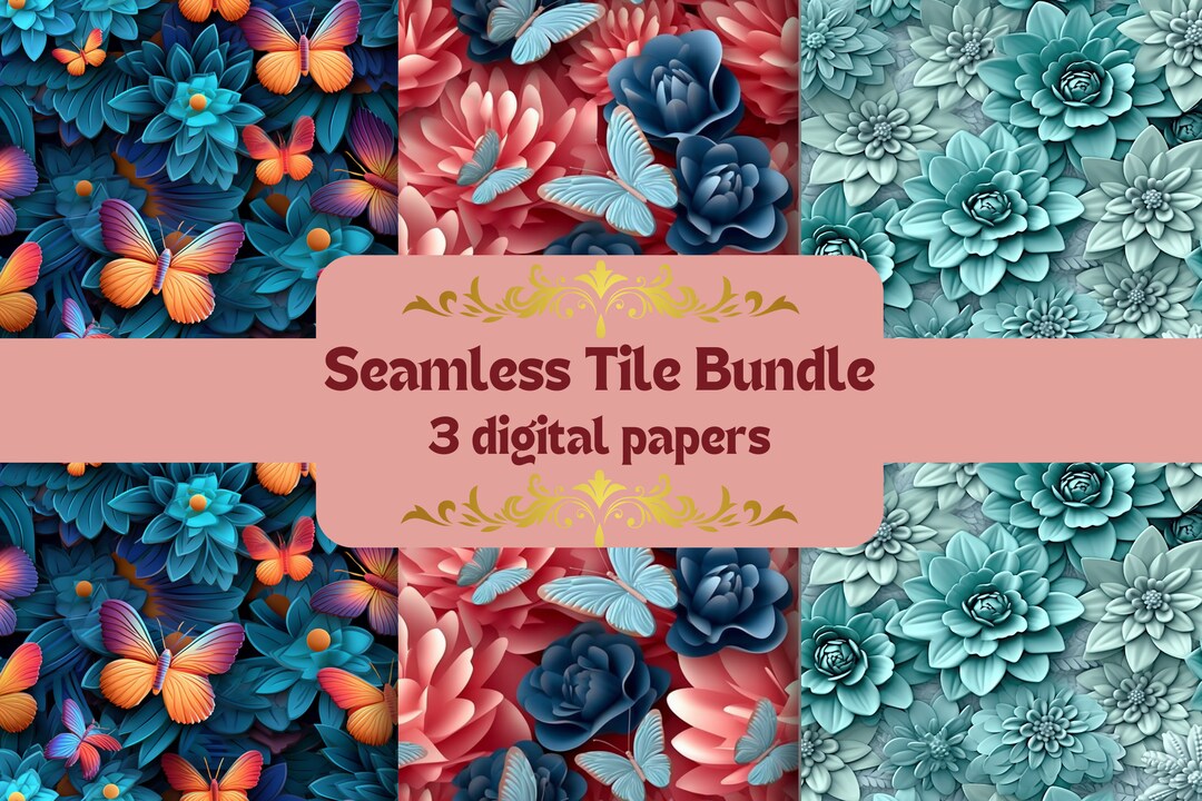 3D Floral Seamless Pattern 3D Flower Seamless Patterns Boho Bundle ...