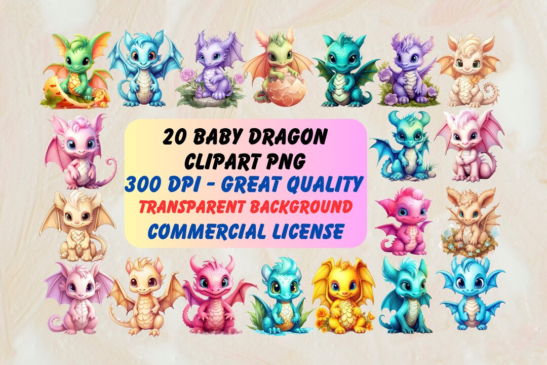 Baby Dragon Watercolor Fantasy Clipart PNG Fairy Wall Art for Nursery ...
