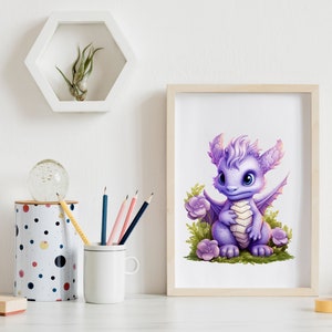 Baby Dragon Watercolor Fantasy Clipart PNG Fairy Wall Art for Nursery ...