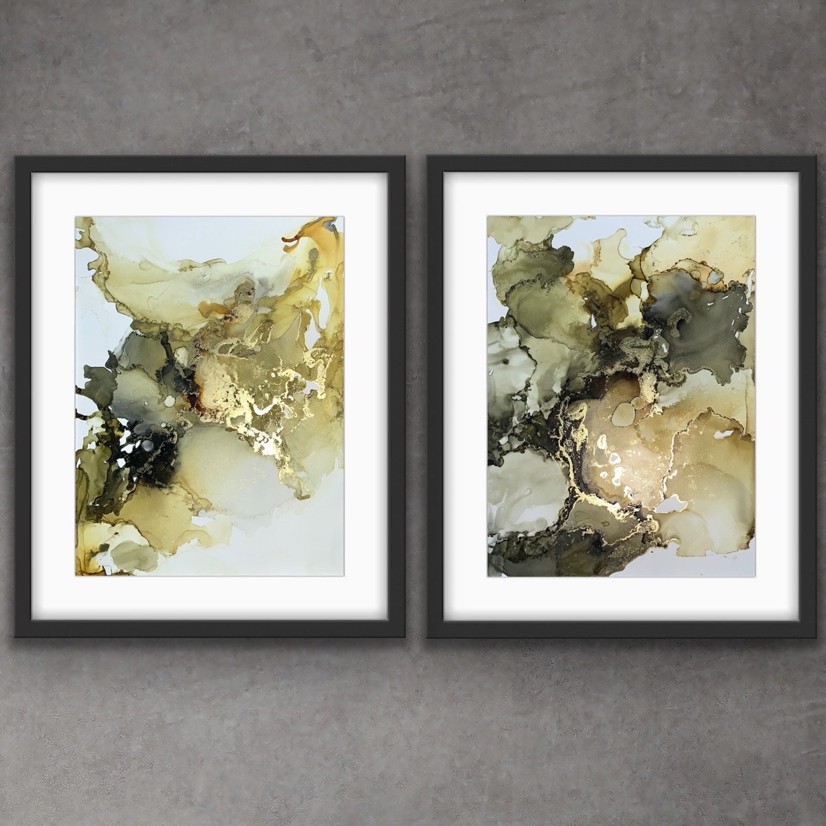 Set of 2 Original Abstract Art A4 Size Triptych Paintings Ink Artwork ...