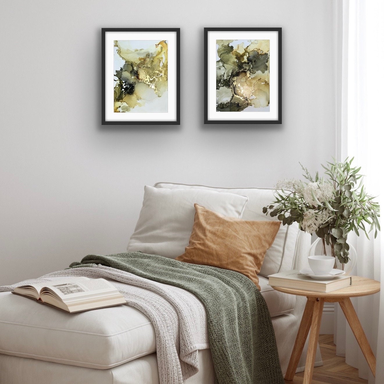Set of 2 Original Abstract Art A4 Size Triptych Paintings Ink Artwork ...