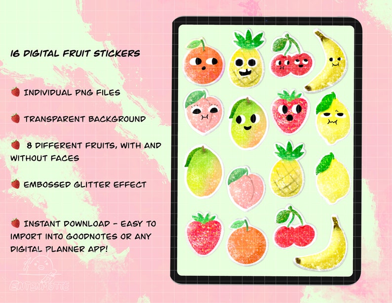 Digital Stickers Fruits Goodnotes Sticker Bundle Cute Digital Glitter ...