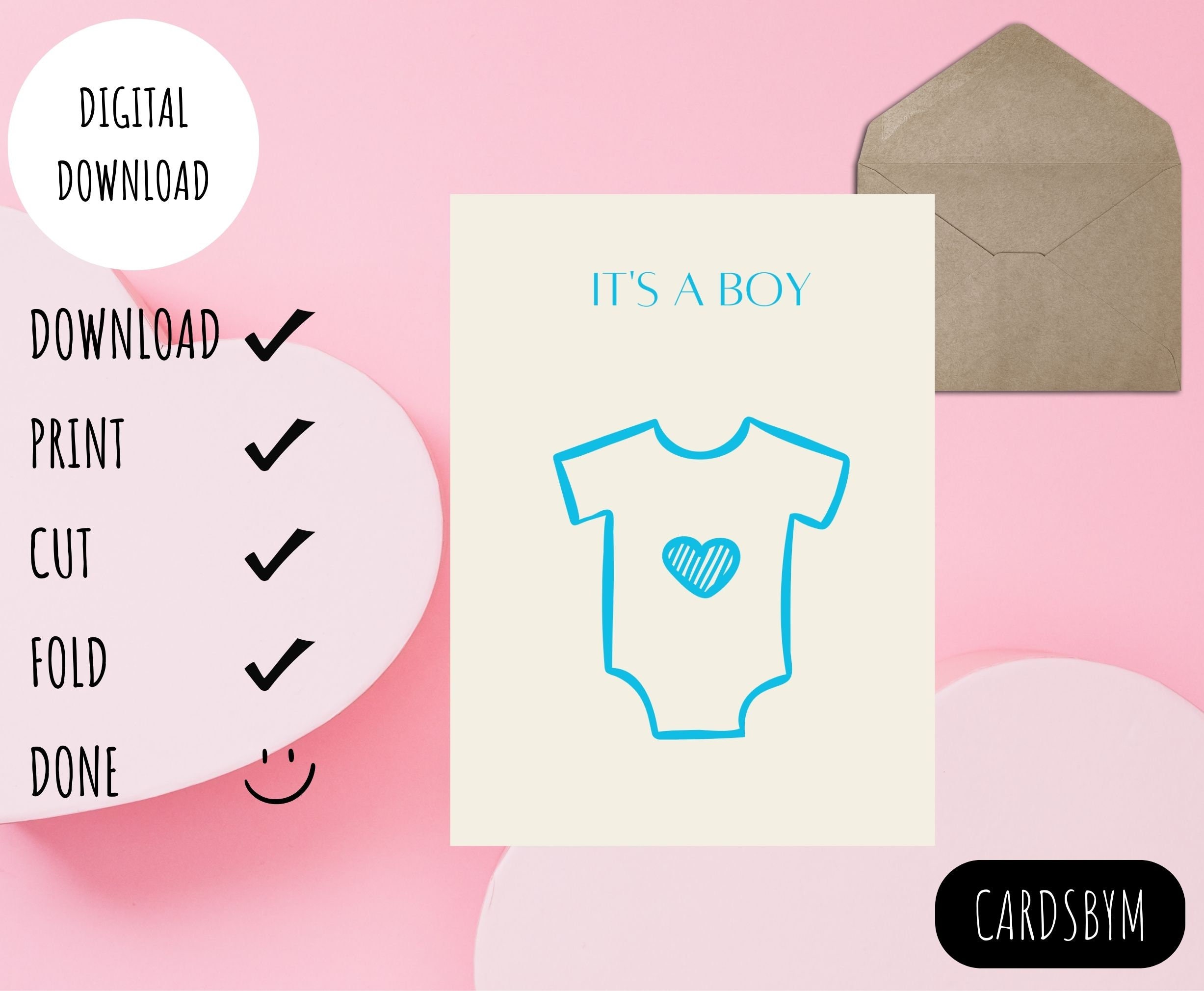 It's a Boy Printable Baby Card 5 X 7 Inch Incl. FREE Envelope - Etsy