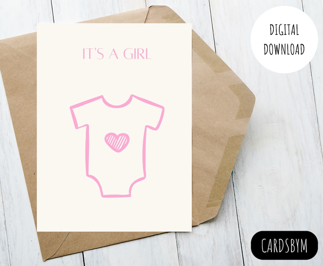 It's a Girl Printable Baby Card 5x7 Incl. FREE Envelope - Etsy