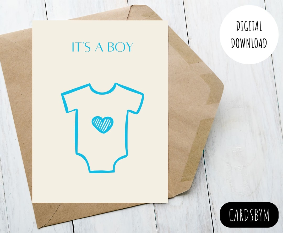 It's a Boy Printable Baby Card 5 X 7 Inch Incl. FREE Envelope - Etsy