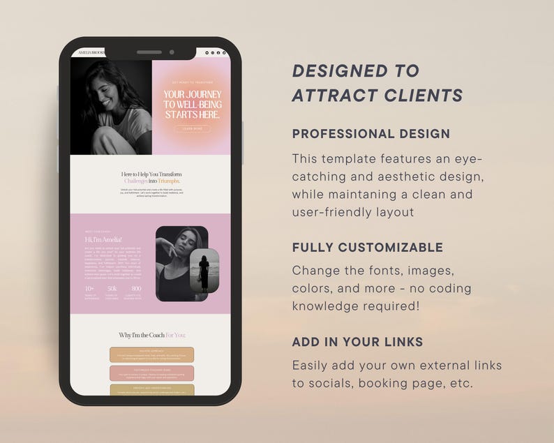 Life Coach Website Template, Canva Website, Coaching Template, Landing ...