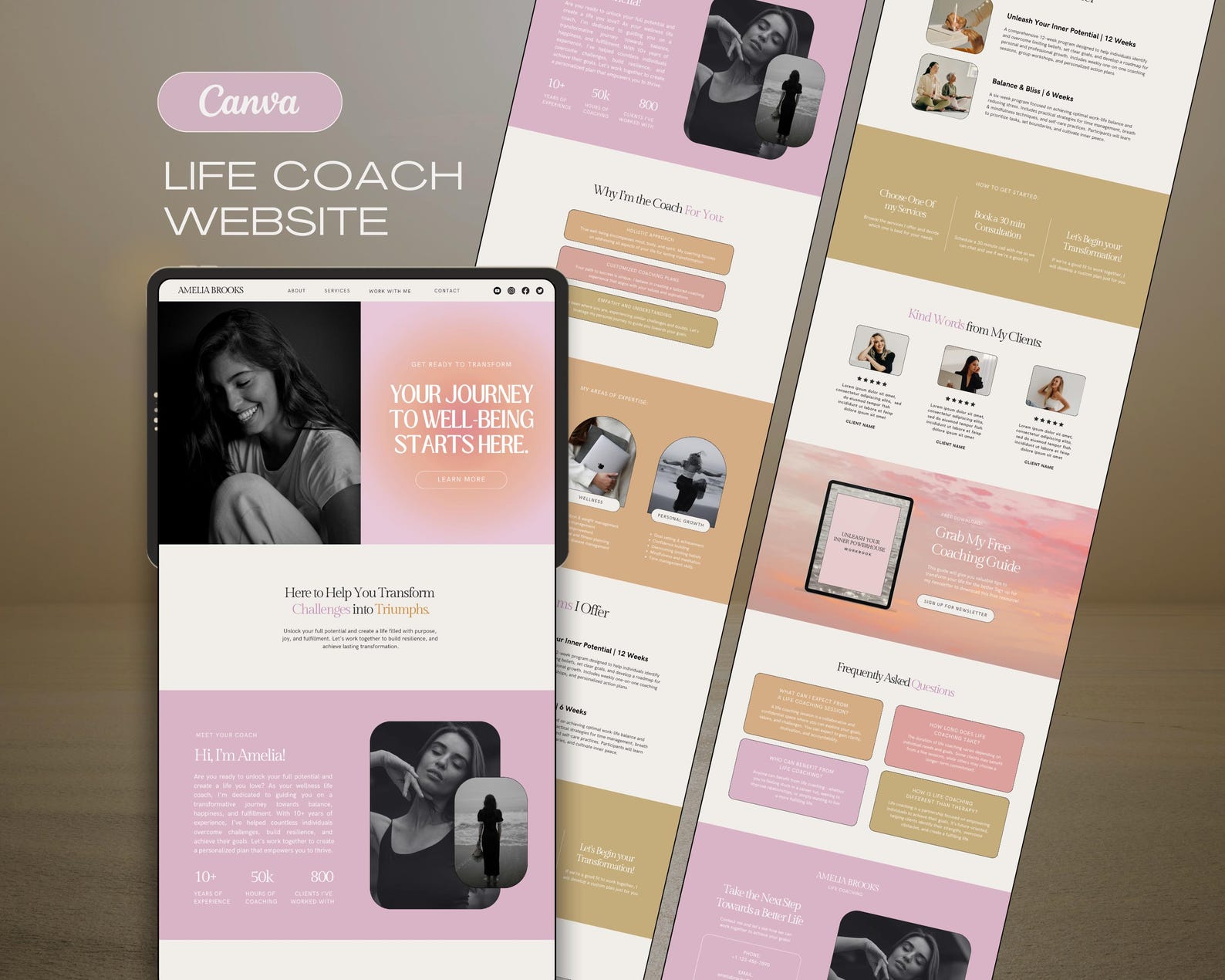Life Coach Website Template, Canva Website, Coaching Template, Landing ...