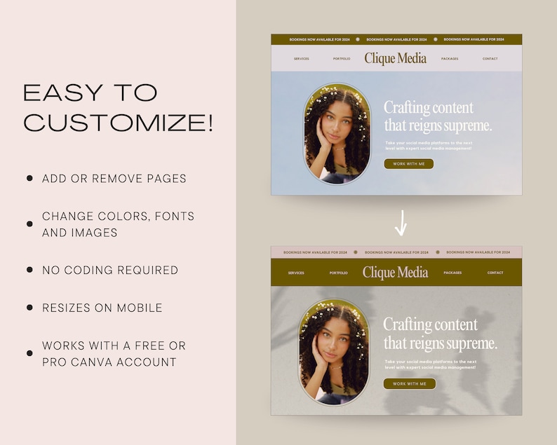 Social Media Manger Canva Website, Canva Website Template, Business ...