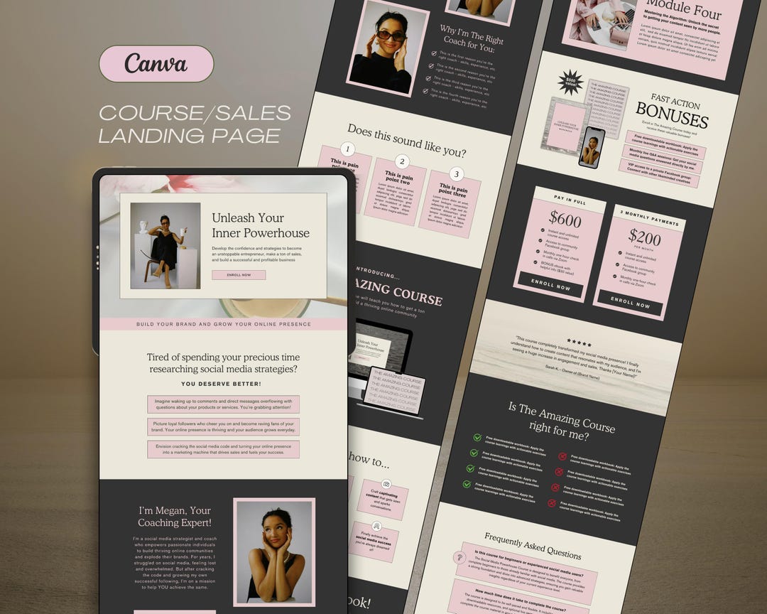 Course Sales Page Canva Template, Online Course Landing Page, Coaching ...