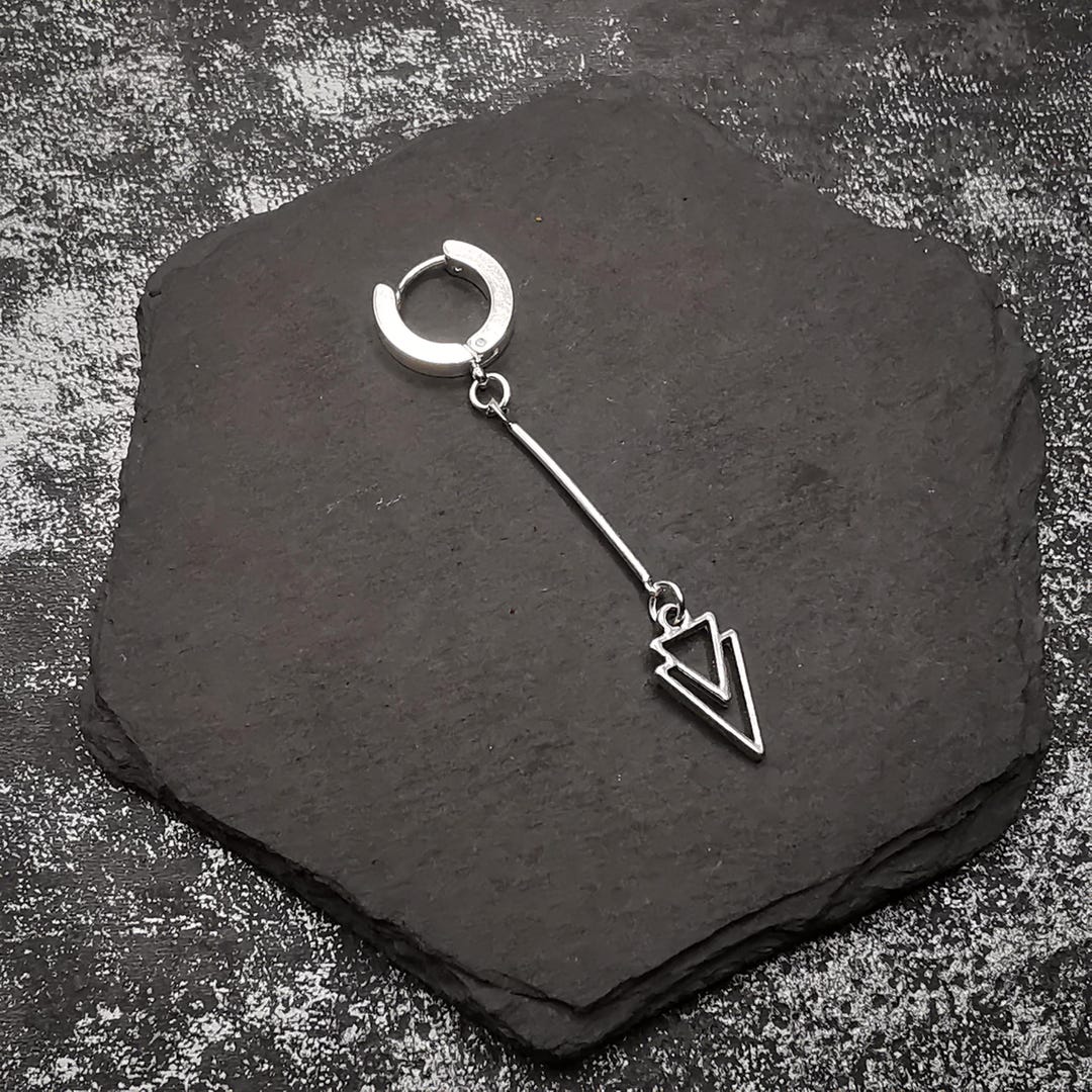 Men;s Boho Triangle Dangle Earring Single Steel Mono Earring Bohemian ...
