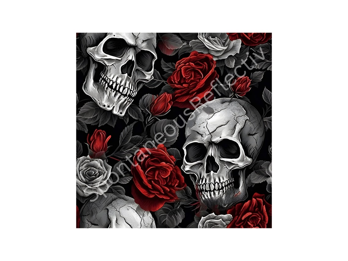 Vintage Skull and Roses Digital Download Pattern Digital PNG - Etsy
