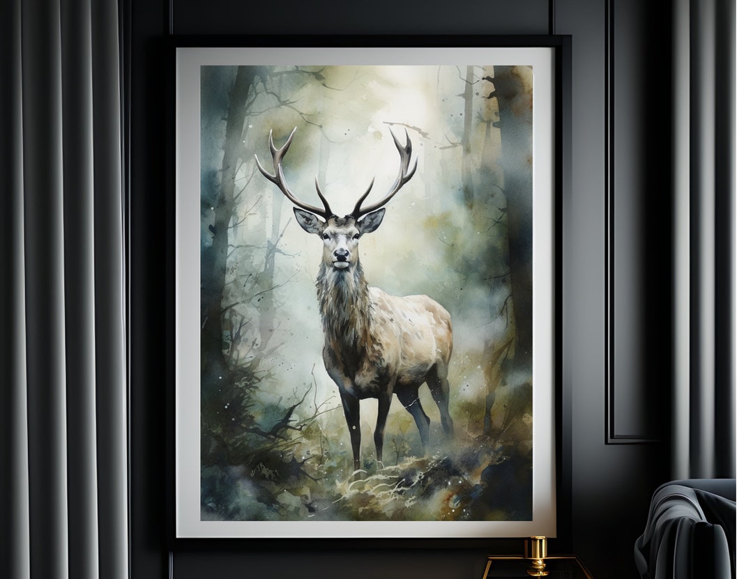 White Stag Art Print Stag in Forest Art Print Nature Forest - Etsy
