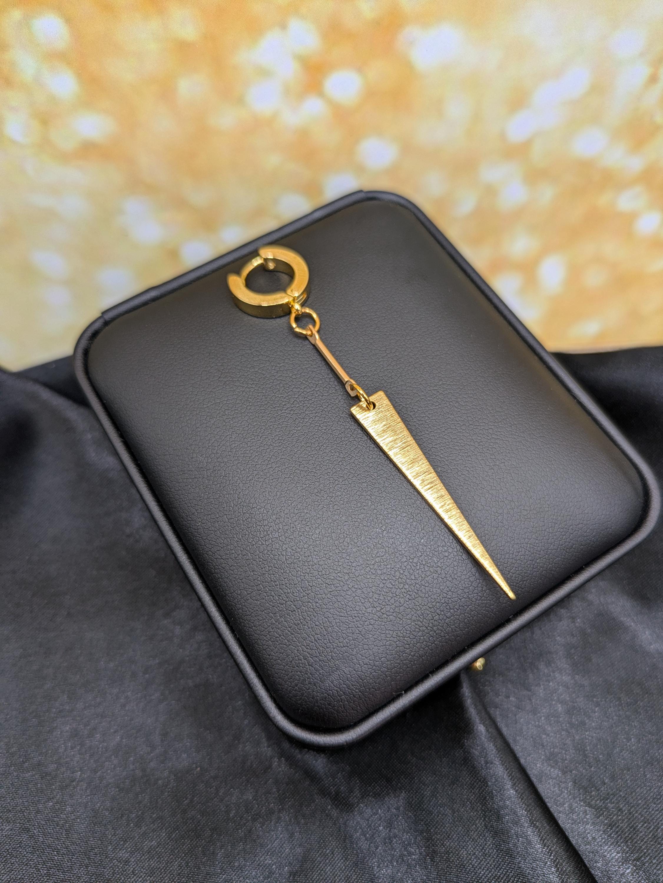 Gold Spike Drop Earring Single Triangle Dangle Drop Hoop Men’s ...