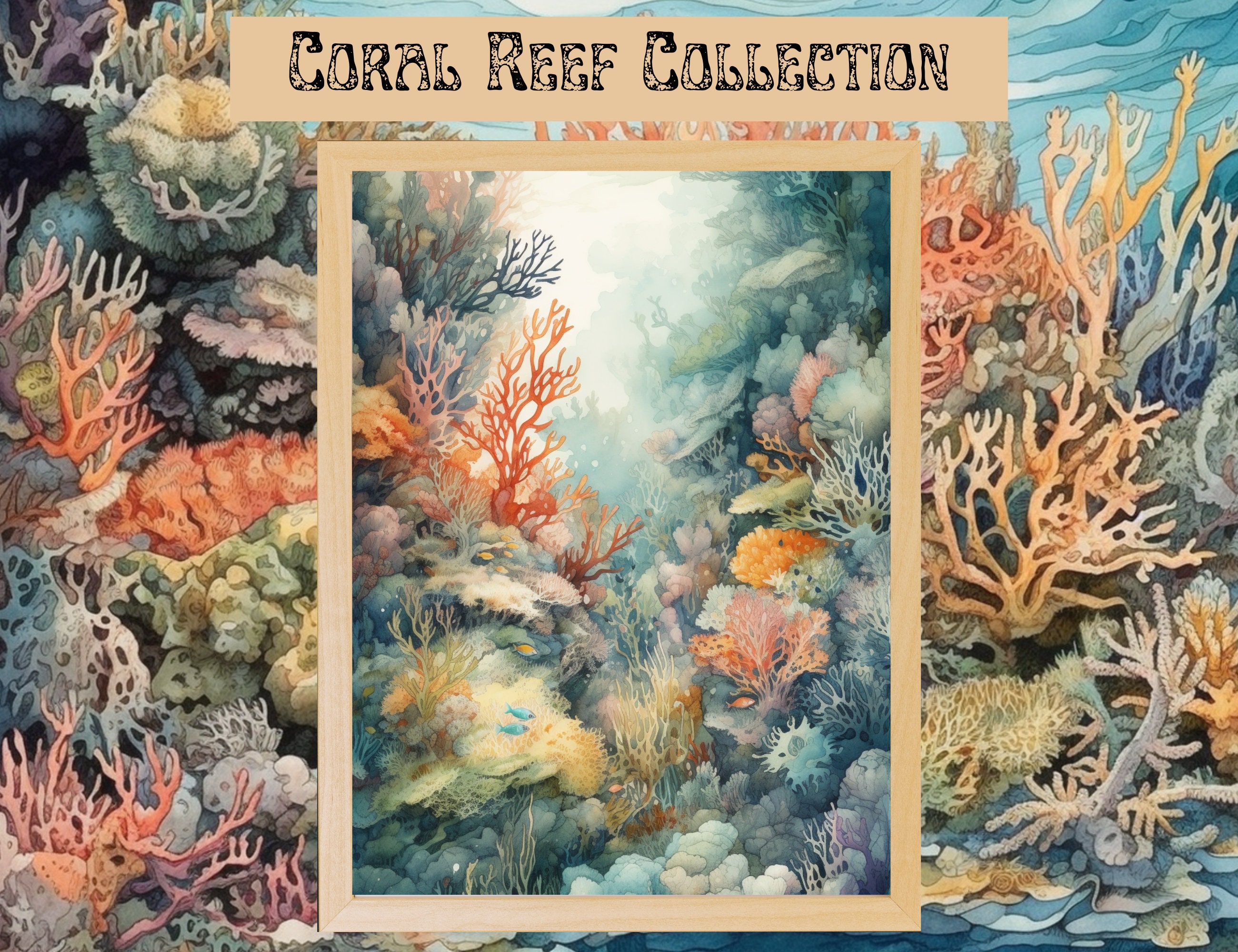 Coral Reef Art Print, Digital Download, Ocean Scape Printable Art, PNG ...