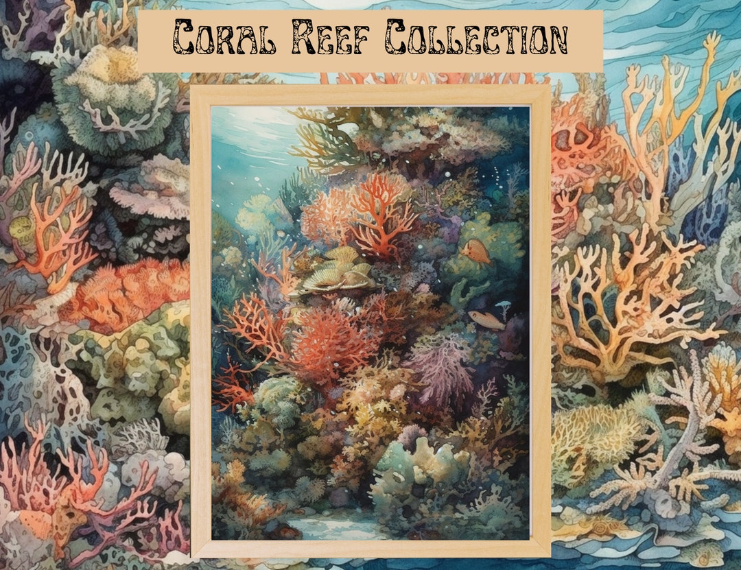 Coral Reef Art Print, Digital Download, Ocean Scape Printable Art, PNG ...