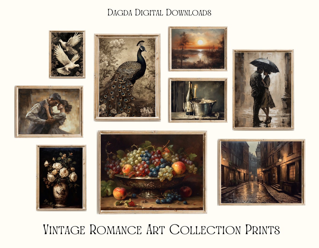 Eclectic Vintage Romance Art Prints, Couple Kissing Art, Digital ...