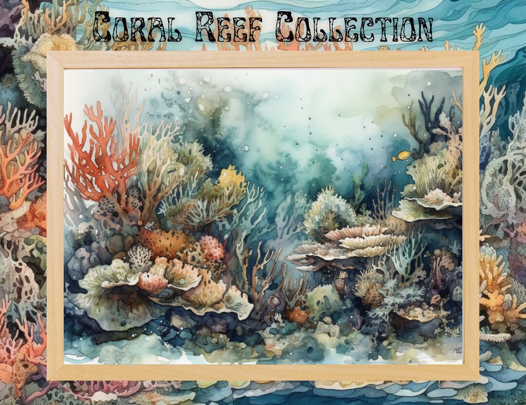 Coral Reef Art Print, Digital Download, Ocean Scape Printable Art, PNG ...
