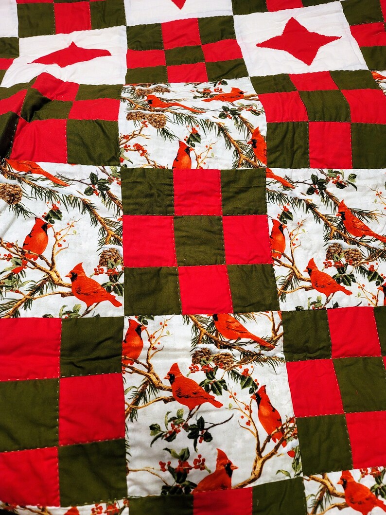 Christmas Cardinals Quilt Queen Size 90inx90 In, Hand Crafted, Hand ...