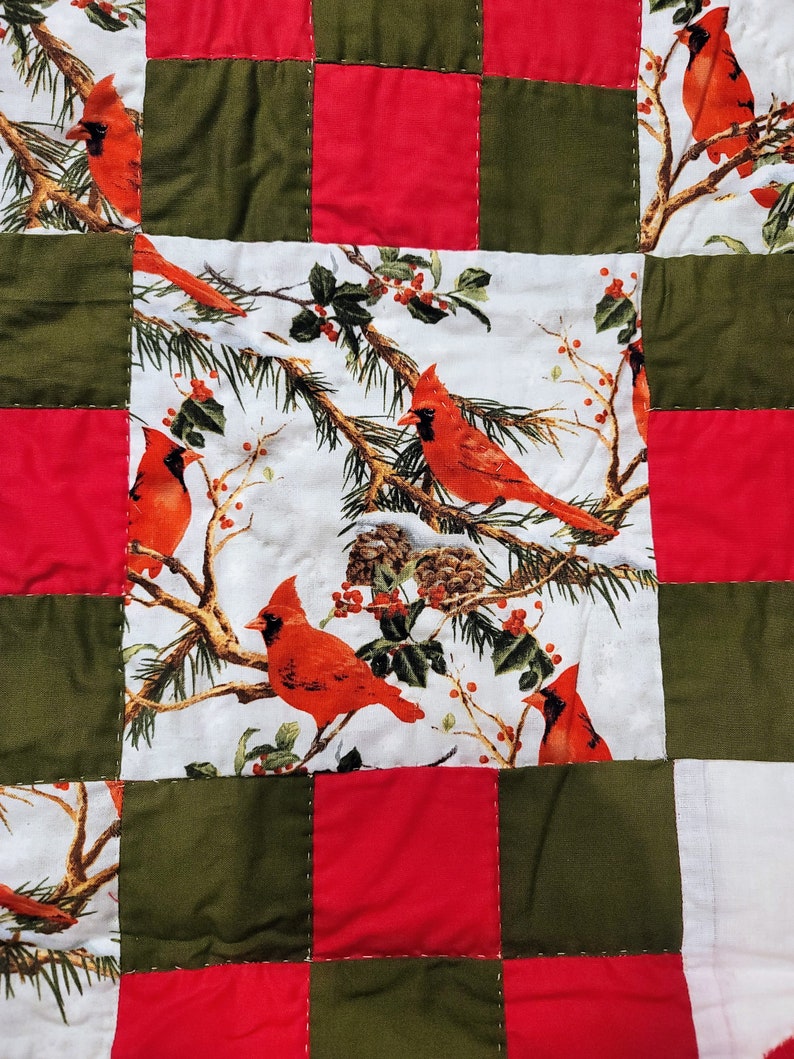 Christmas Cardinals Quilt Queen Size 90inx90 In, Hand Crafted, Hand ...