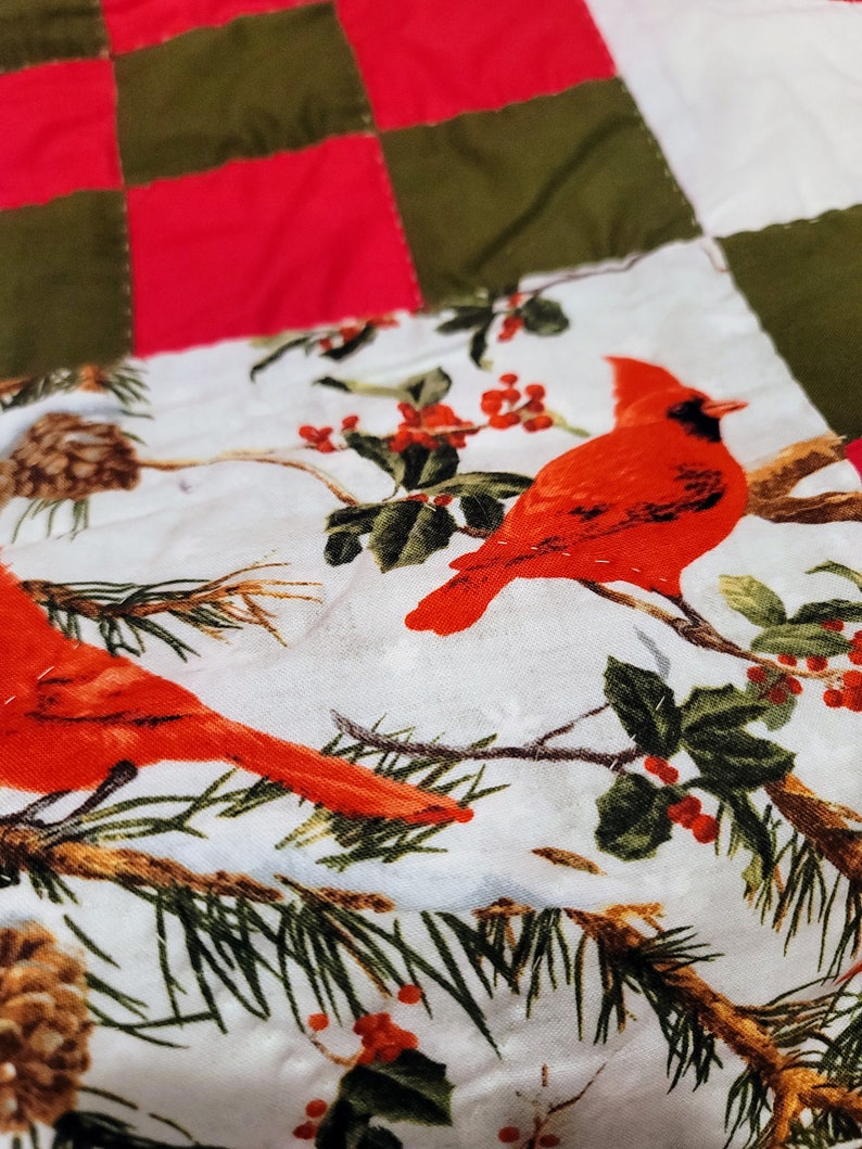 Christmas Cardinals Quilt Queen Size 90inx90 In, Hand Crafted, Hand ...