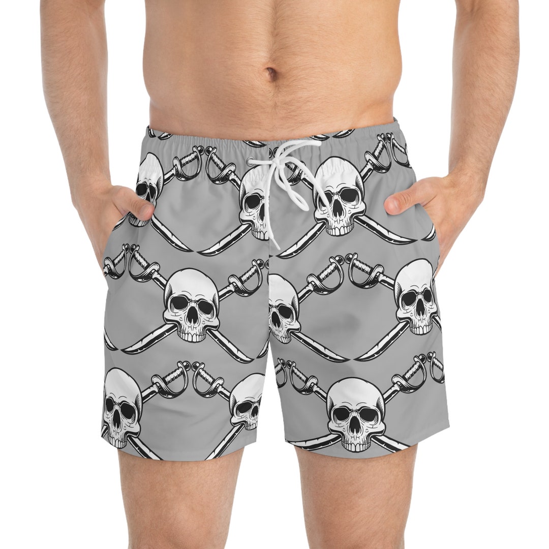Skulls and Cross Swords Light Gray Men's Swim Trunks - Etsy