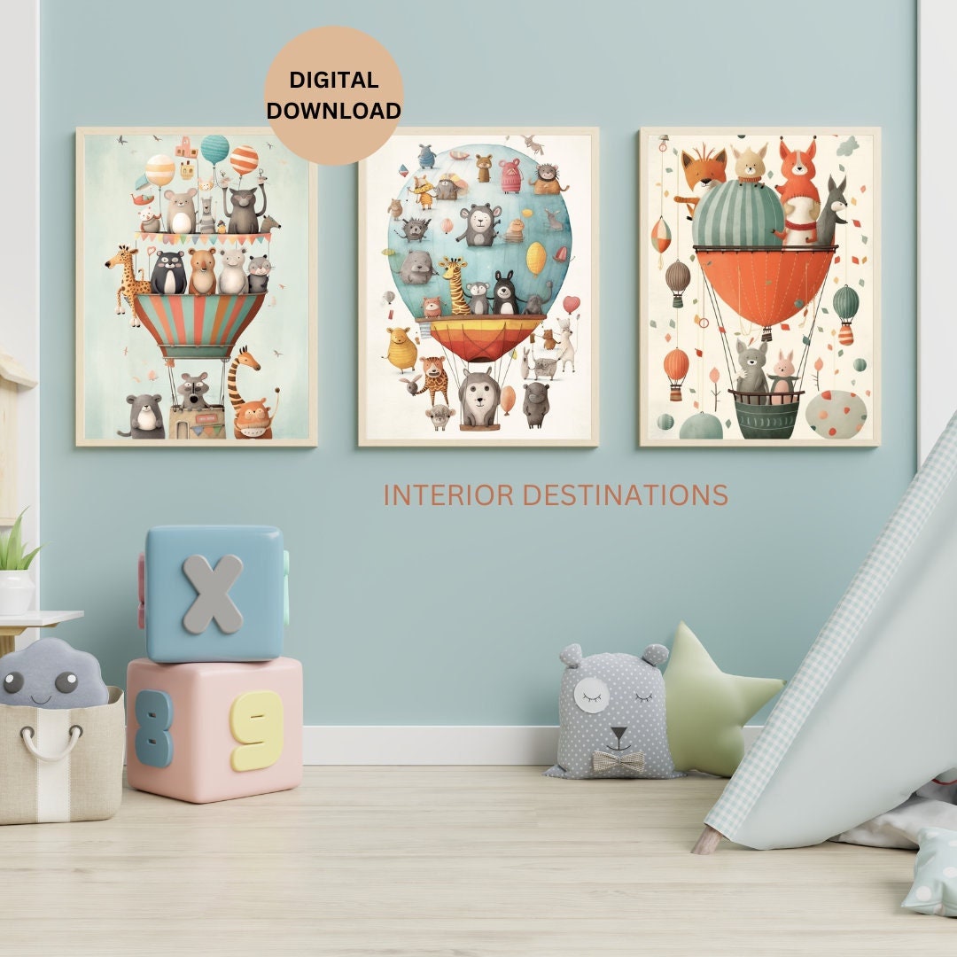 Set of 3 Whimsical and Playful Prints for Children's & Nursery Room Digital Printable Home Wall ...