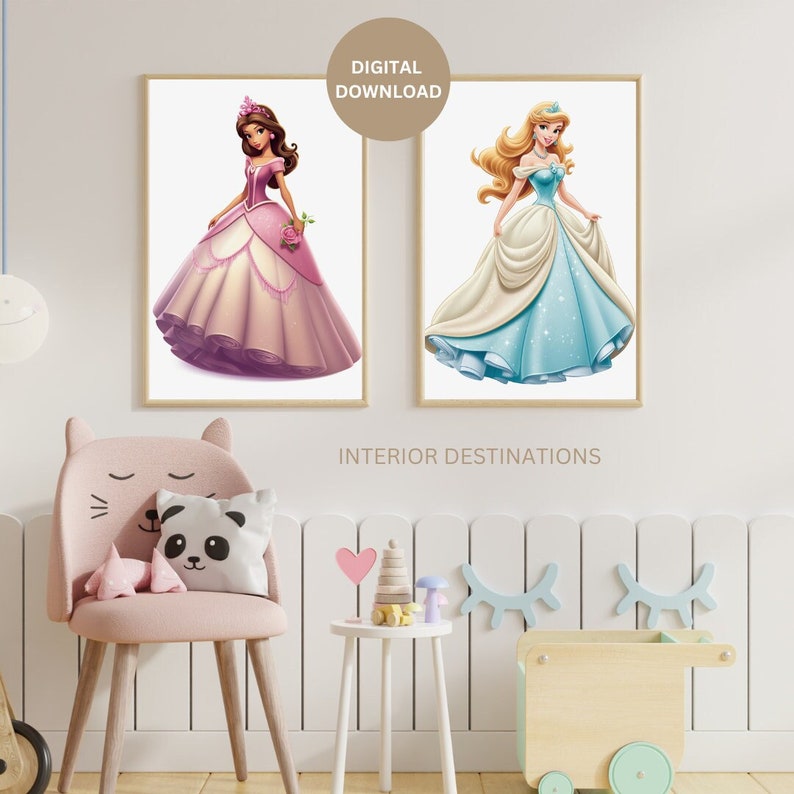 Set of 2 - Whimsical and Playful Princess Prints for Children / Girls ...