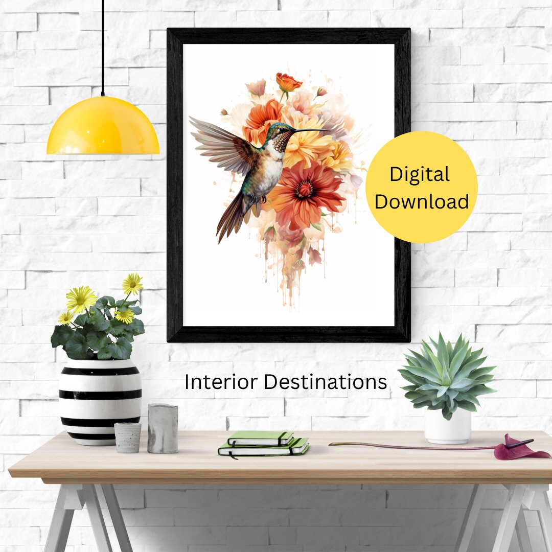 Hummingbird Botanical Digital Printable Home Wall Art - Etsy