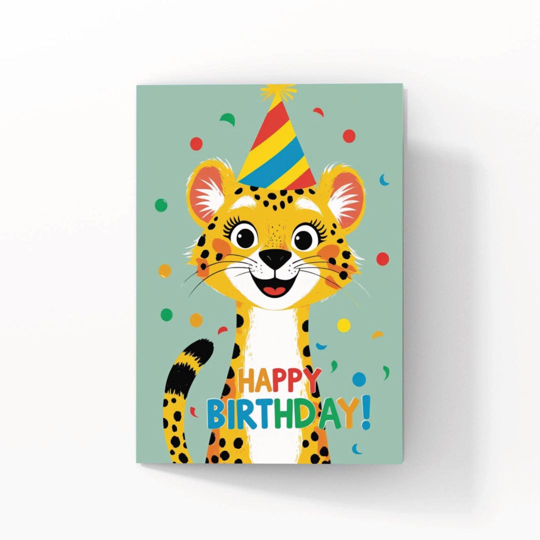 Cheetah Birthday Card ~ Cute Animal Card ~ Childrens Birthday Card ...
