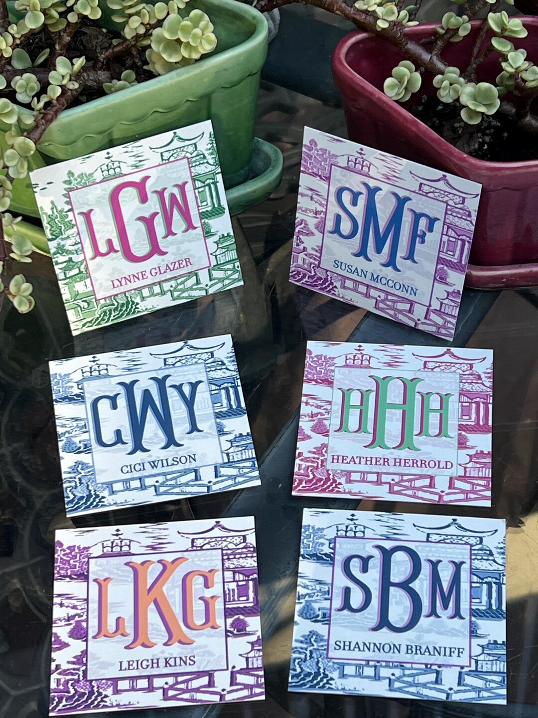 Chinoiserie Pagoda Gift Tags or Stickers: Personalized Monogram, 3 ...