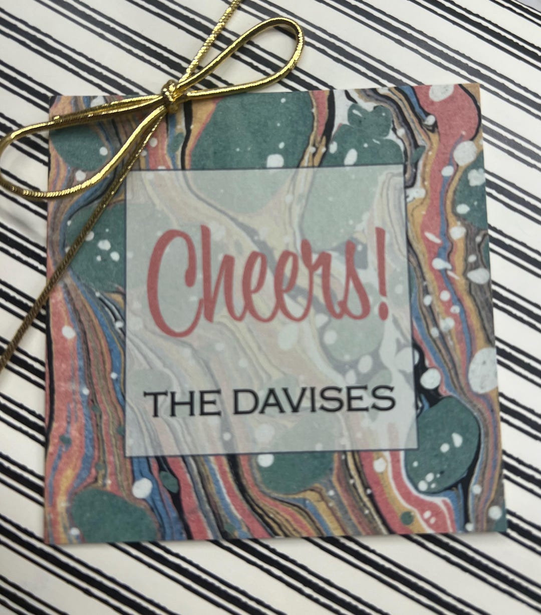 Cheers Monogram Gift Tag & Stickers Initial Marbled Personalized Tags ...