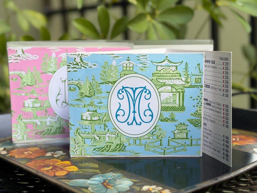 Personalized Mahjong Card Sticker | Chinoiserie Monogram Vinyl Decal ...