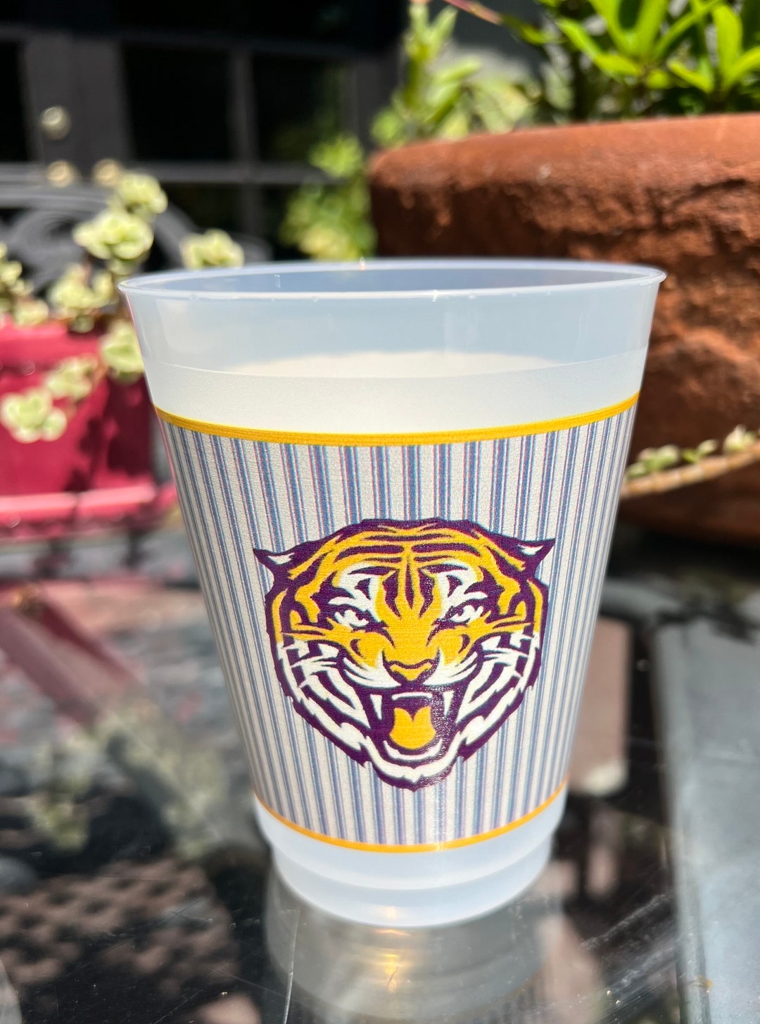 LSU Tiger Frostflex 16 Ounce Cup With Stripe With Purple Gold White ...